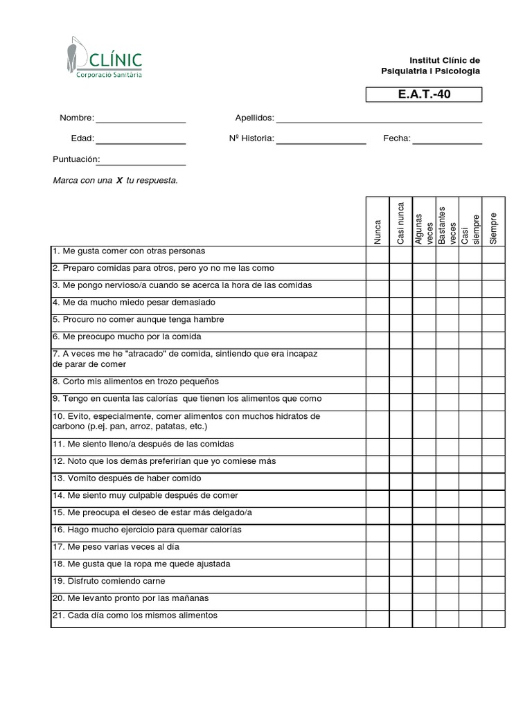 EAT40-Cast Instrumento Eating Attitudes Test (EAT) | PDF | Violencia ...