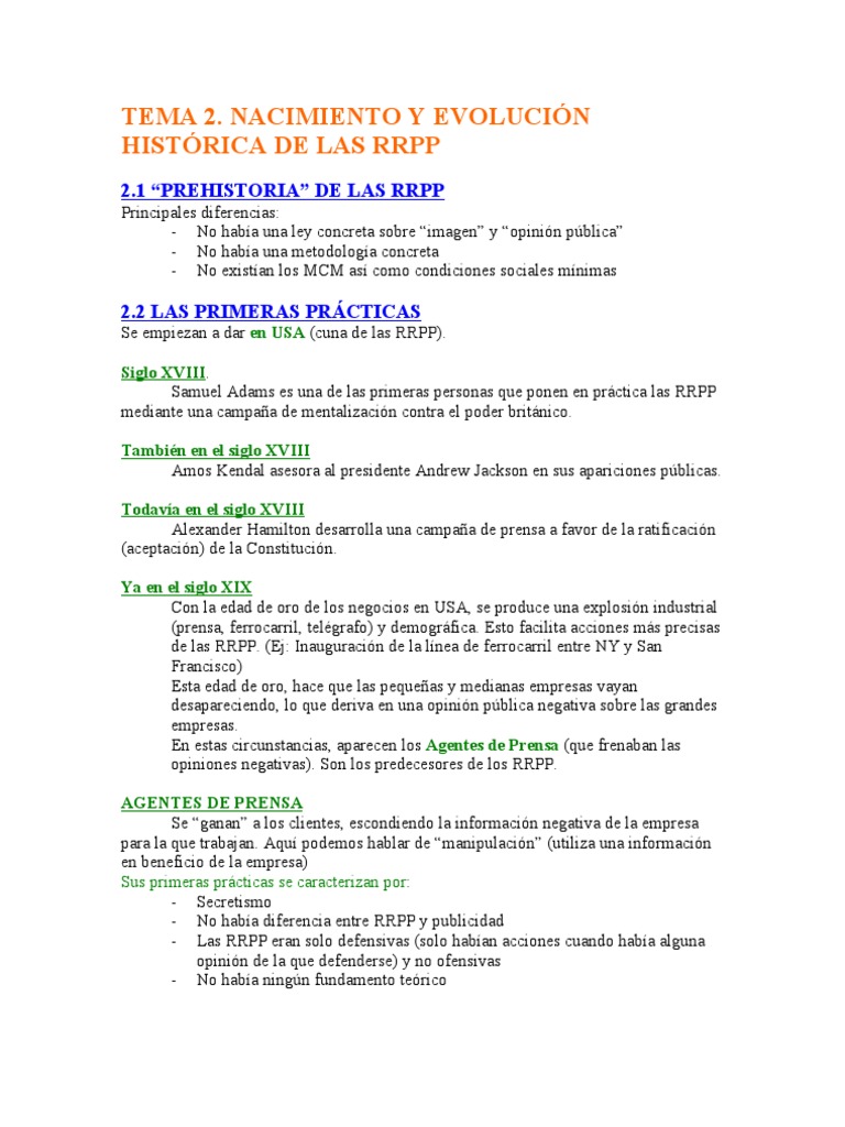 Relaciones Públicas Tema 2 - Nacimiento y Evolución Histórica de Las RRPP | PDF | Publicidad ...
