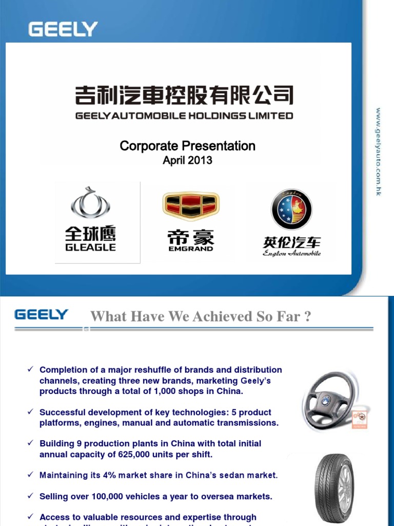 GEELY Corporate Presentation PDF | PDF | Motor Vehicle | Automotive ...
