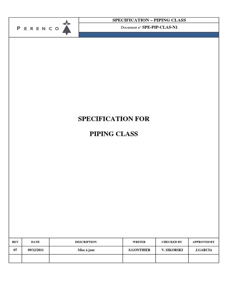 Piping Classes - Rev07 | PDF | Pipe (Fluid Conveyance) | Valve
