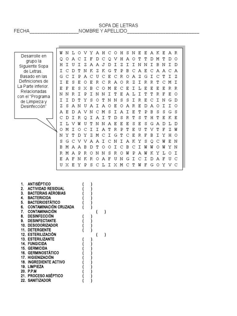 Sopa de Letras Limpieza | PDF | Las bacterias | Microorganismo