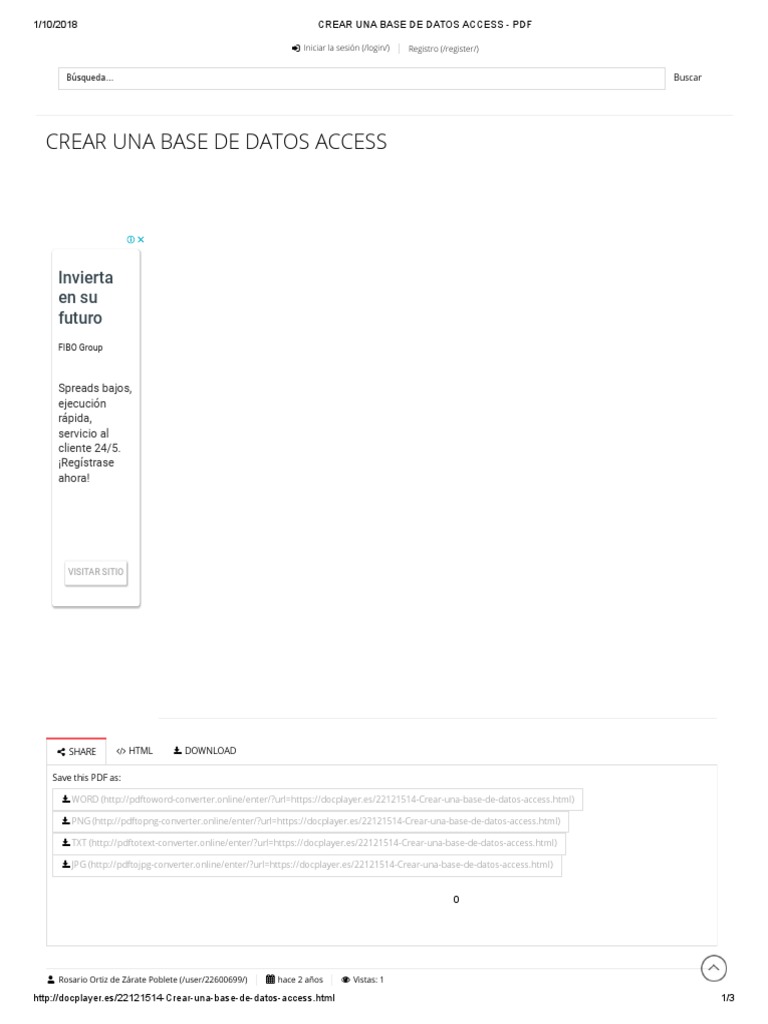 Crear Una Base de Datos Access PDF | Descargar gratis PDF | Active X Data Objects | Bases de datos