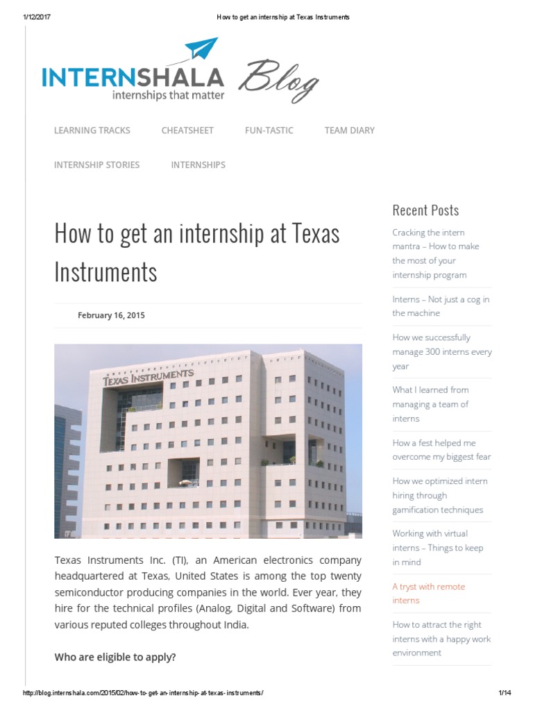 How To Get An Internship at Texas Instruments | PDF | Internship | Job ...