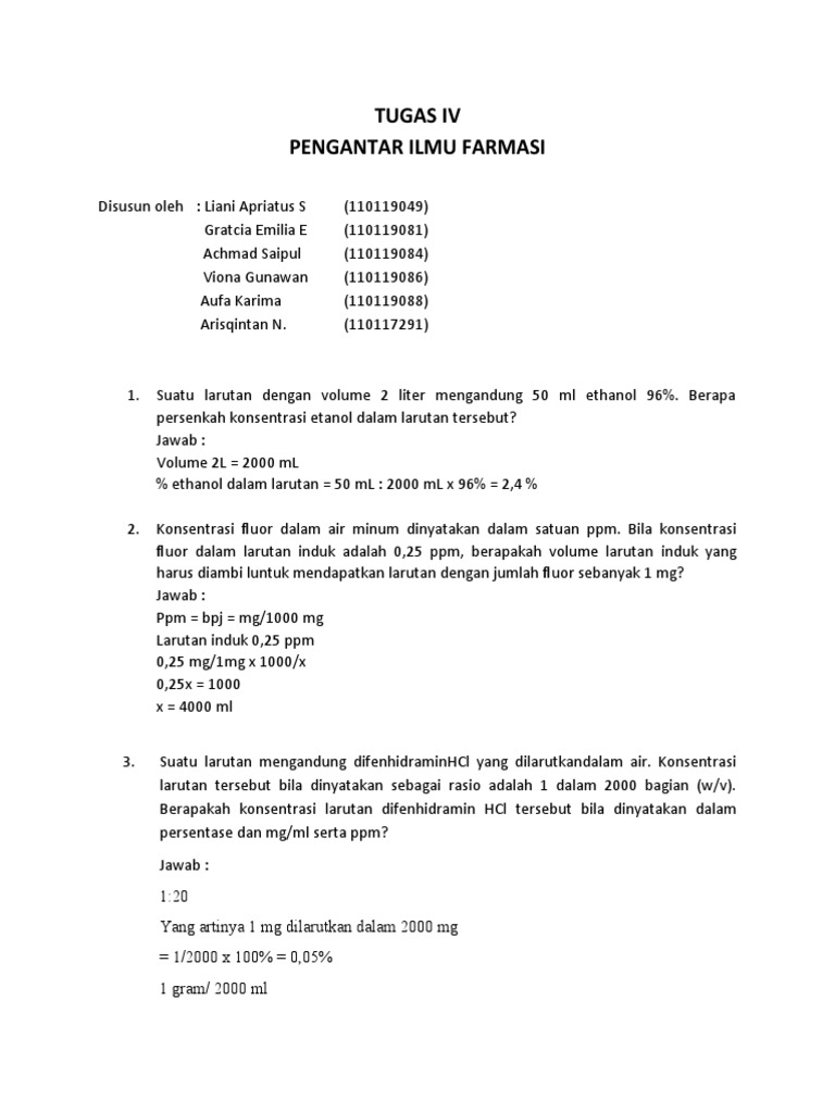PIF 2019 Tugas IV METROLOGI-PHARMACEUTICAL CALCULATION | PDF