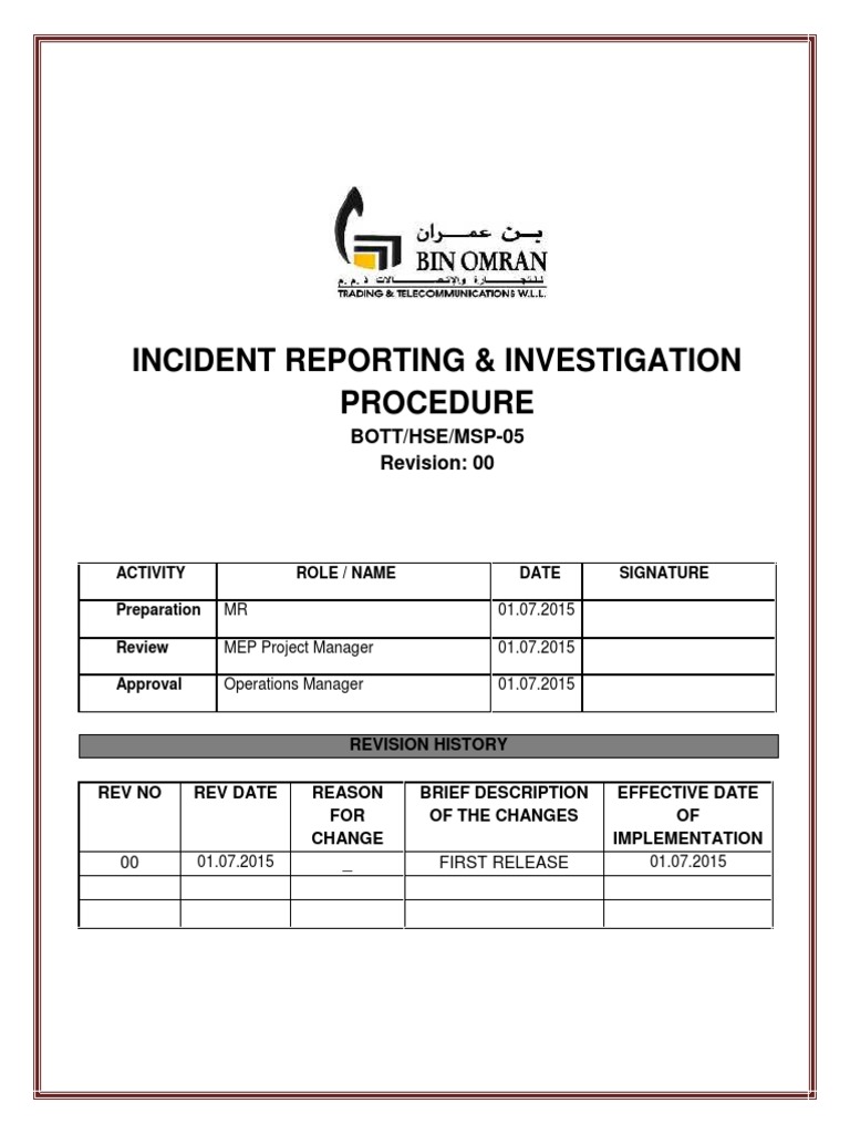 05 4.5.3.1 Accident Incident Reporting Procedure | PDF | Hazards ...