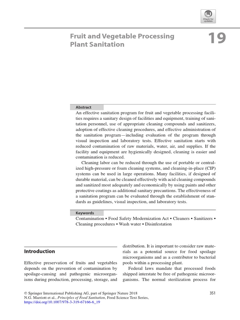 Fruit and Vegetable Processing Plant Sanitation 2018 | PDF ...