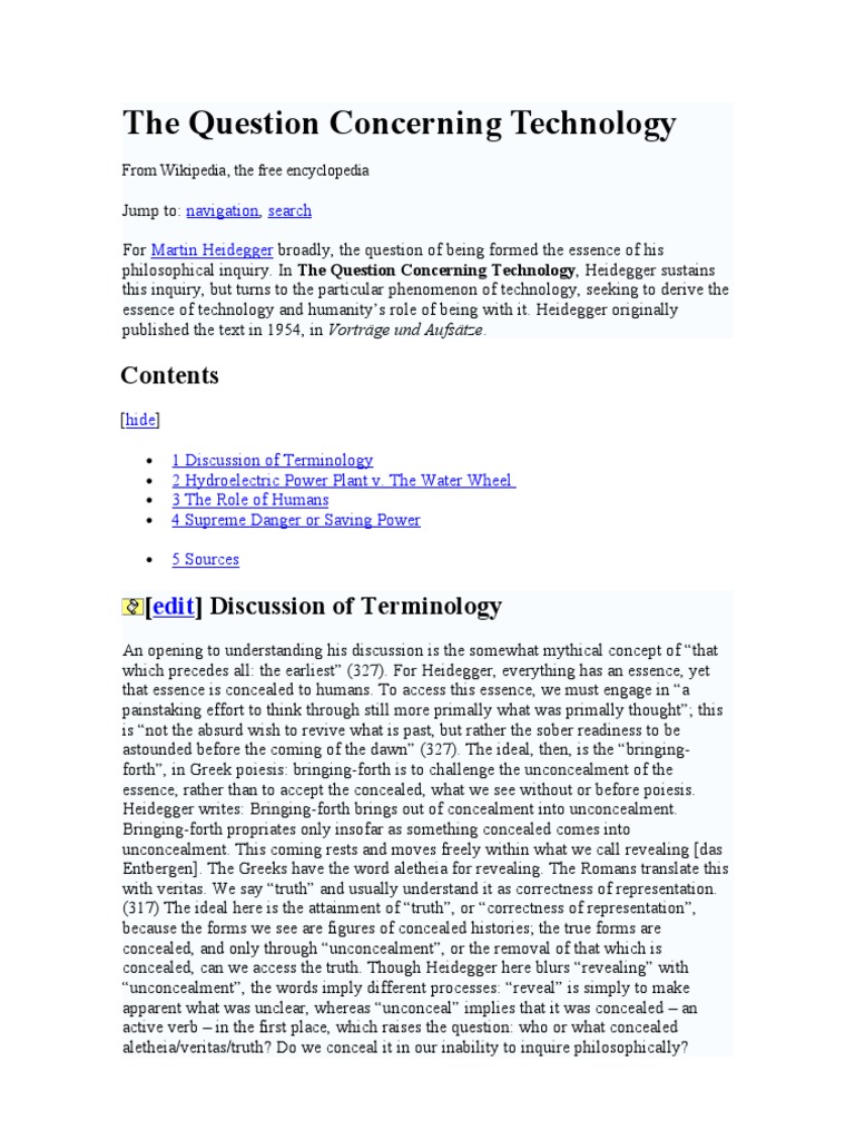 Heidegger's Inquiry into Technology | PDF | Truth