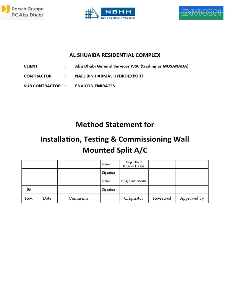 9 Method Statement For Wall Mounted Split AC Testing & Commissioning ...