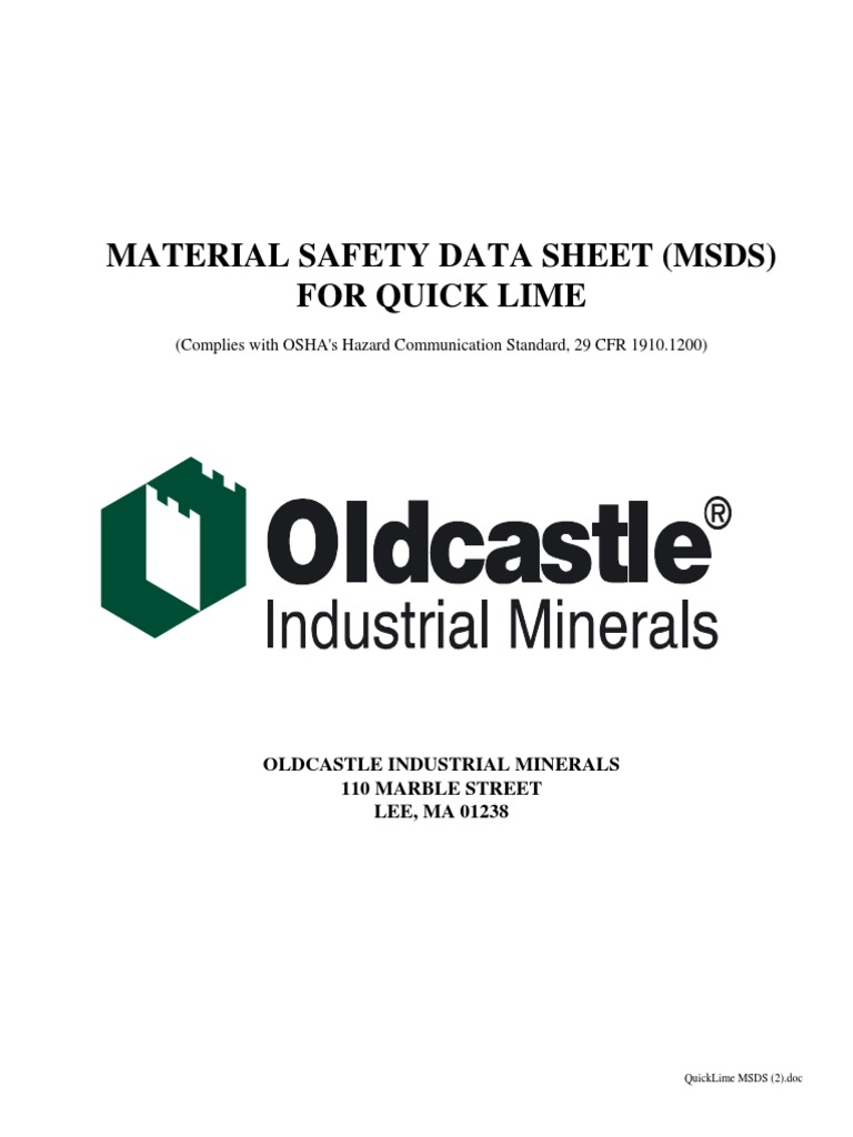 Quick Lime MSDS | PDF | Dangerous Goods | Hypothermia