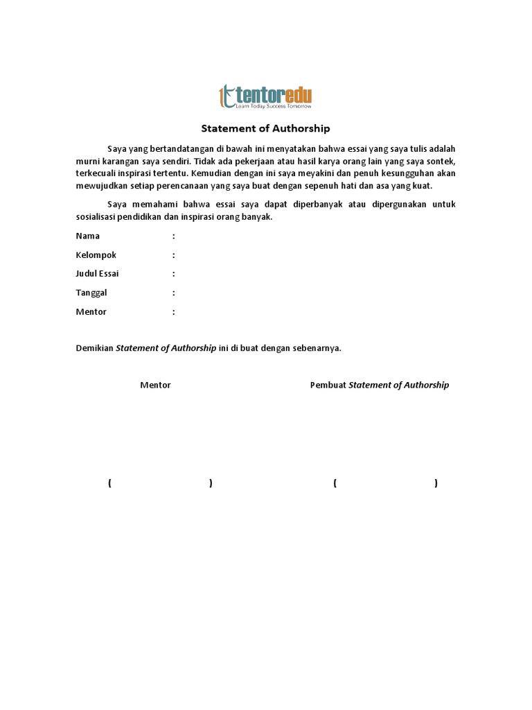 Contoh Statement of Authorship | PDF