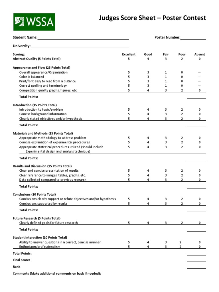 WSSA Poster Contest Score Sheet | PDF | Research Methods | Methodology