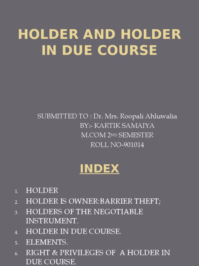 Holder vs Holder in Due Course Explained | PDF | Negotiable Instrument ...