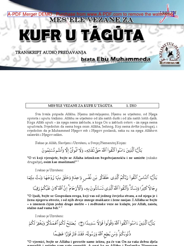 Kufr U Taguta - Imam Ebu Muhammed Nedžad Balkan | PDF