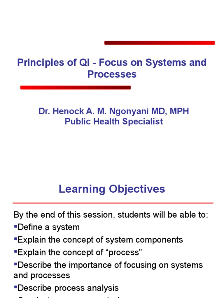 Principles of QI Focus On Processes and Systems | PDF | System | Patient