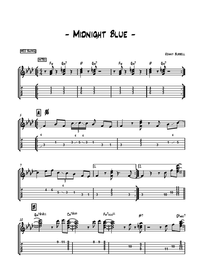 Midnight Blue Guitar Solo (Kenny Burrell) | PDF | Popular Music