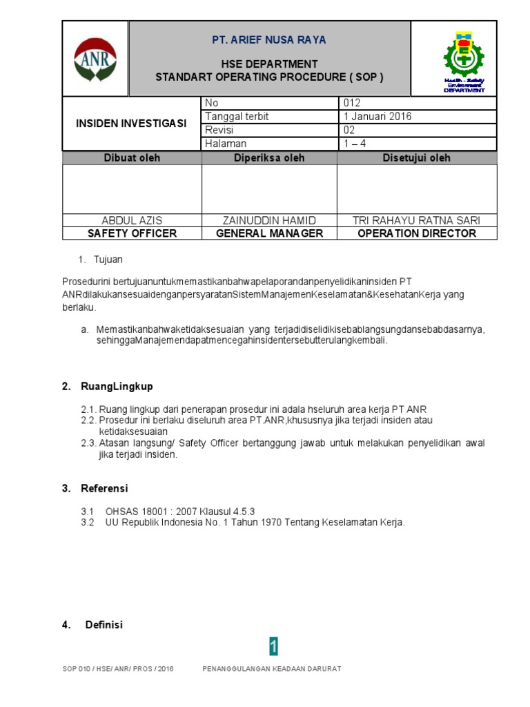 Anr Sop 12 Incident Investigation | PDF