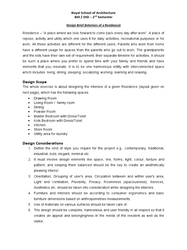 Design Brief | PDF | Room | Kitchen