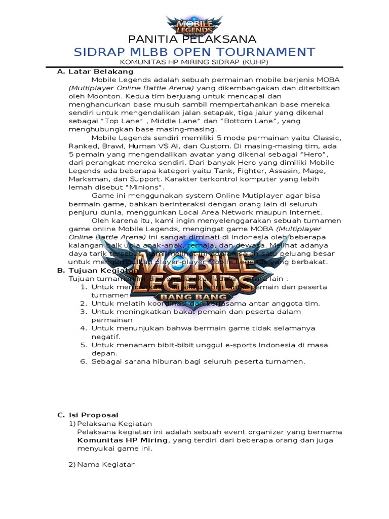 Proposal Turnamen Sidrap MLBB 2020 | PDF