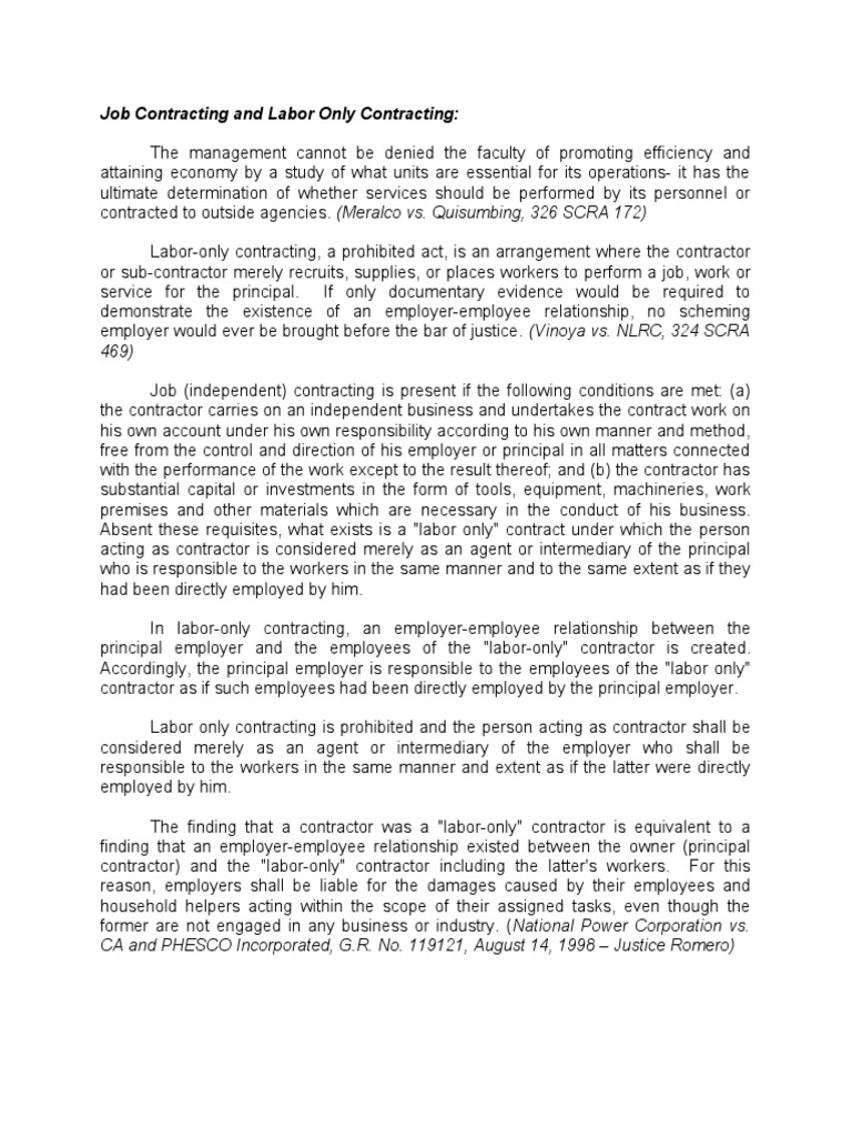 Job vs. Labor-Only Contracting Guide | PDF | Independent Contractor ...