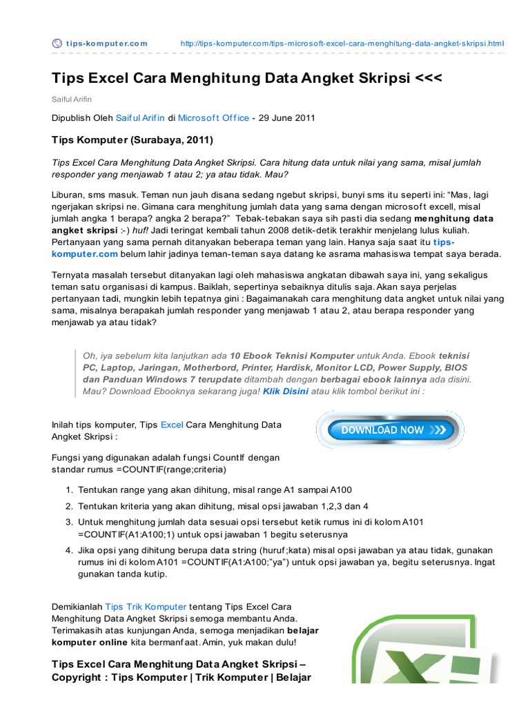 Tips Excel Cara Menghitung Data Angket Skripsi PDF | PDF