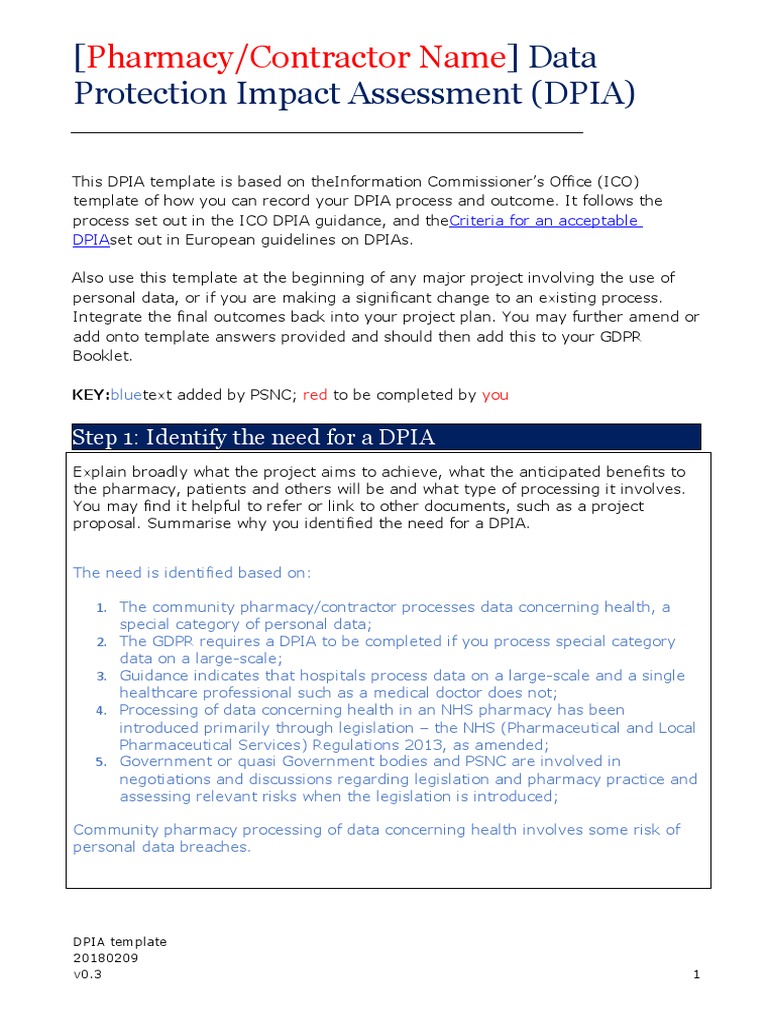 PSNC Model DPIA | PDF | Pharmacy | Prescription Drugs