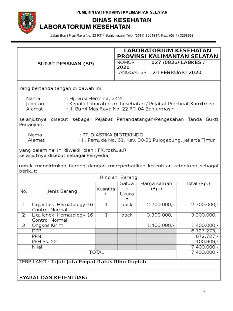 Lab Kesehatan Provinsi Kalsel | PDF