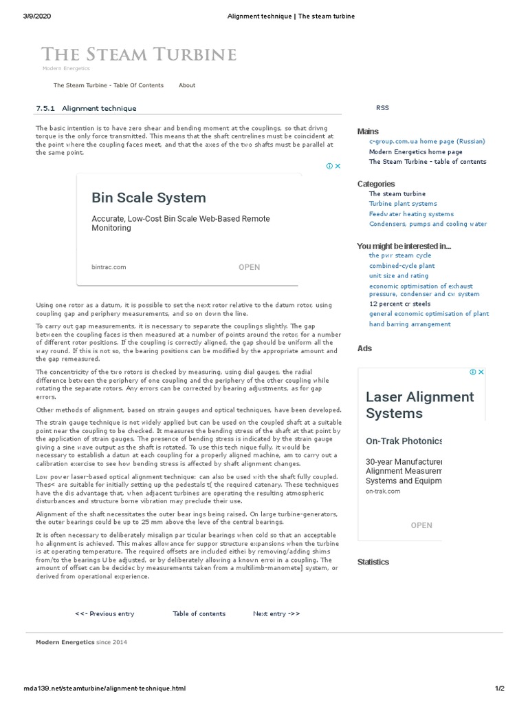 Alignment Technique - The Steam Turbine | PDF | Machines | Mechanical ...