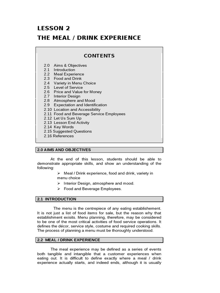 FBM Lesson 02 | PDF | Restaurants | Menu