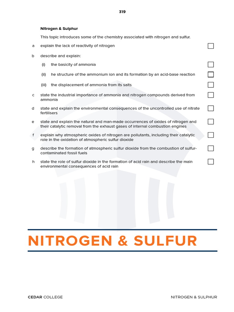 Chemistry of Nitrogen & Sulfur | PDF | Nitrogen | Sulfur