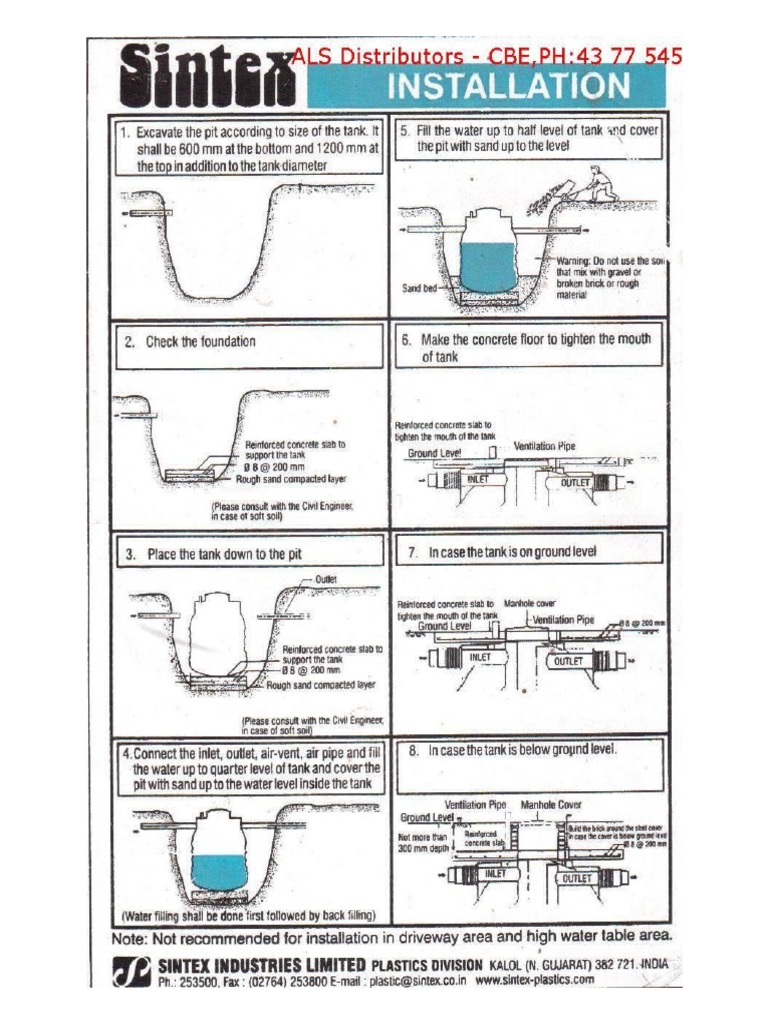 Sintex Septic Tank Installation Manual | PDF