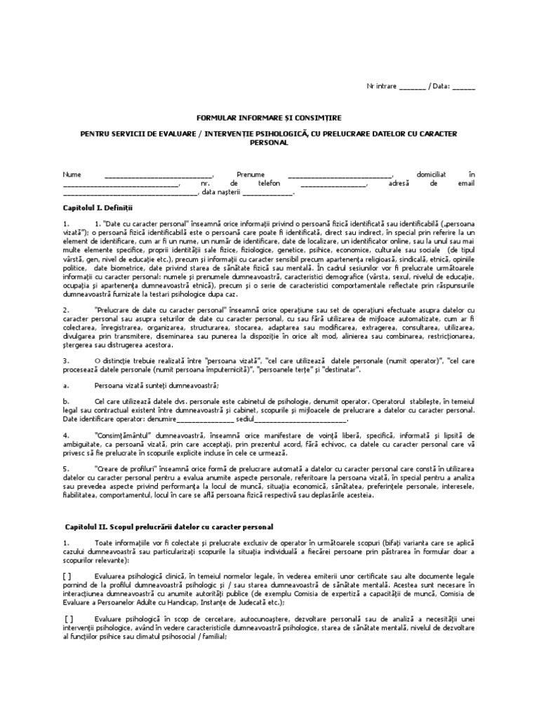 Consimtamant Informat Cabinet de Psihologie | PDF
