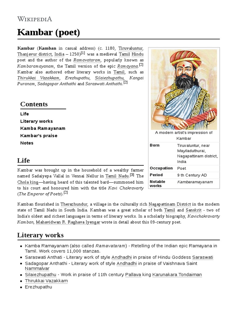 Kambar (Poet) | PDF | Hindu Literature | Hindu Mythology