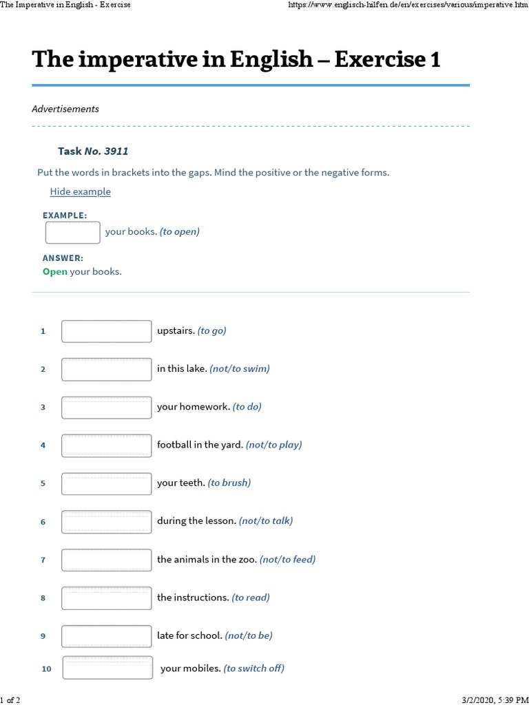 The Imperative in English - Exercise | PDF | Language Arts & Discipline