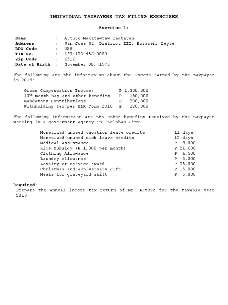 Individual Taxpayers Tax Filing Exercises | Download Free PDF | Income ...