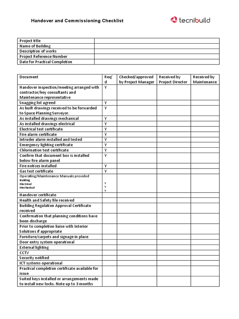 Handover Checklist | PDF