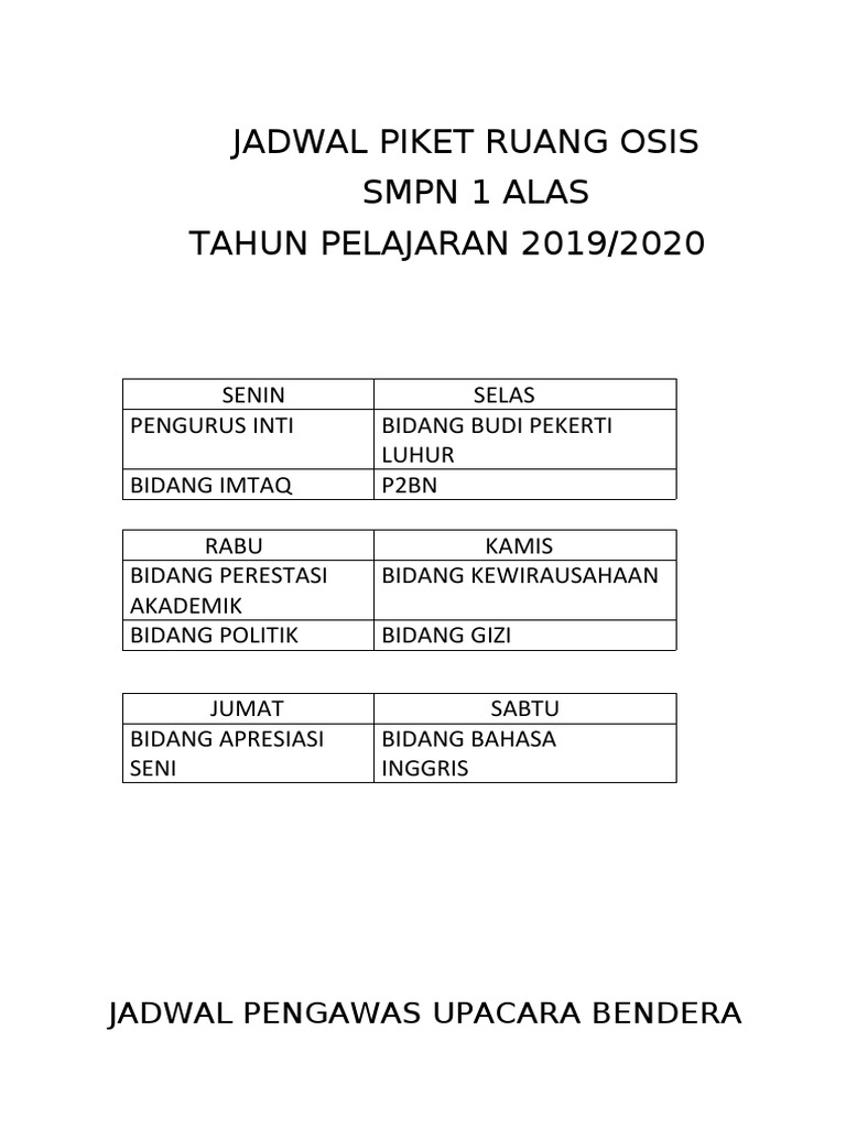 Jadwal Piket Ruang Osis | PDF