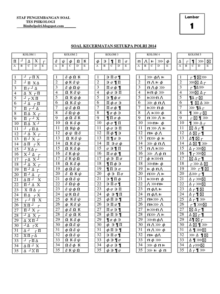 Soal Psikotes Angka dan Simbol Polri | PDF