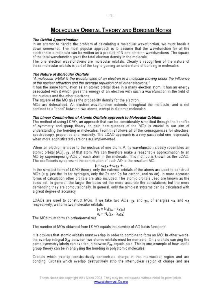 Mo Theory and Bonding PDF | PDF | Molecular Orbital | Ligand