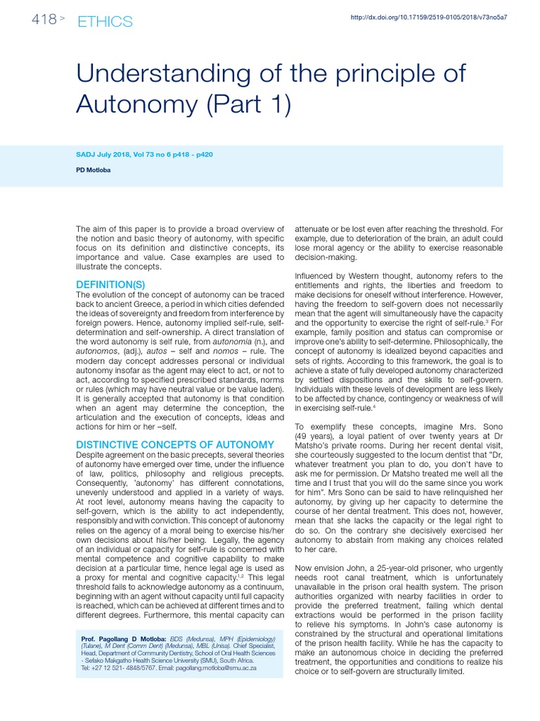 The Concept of Autonomy/autonomous | PDF | Autonomy | Metaphysics Of Mind