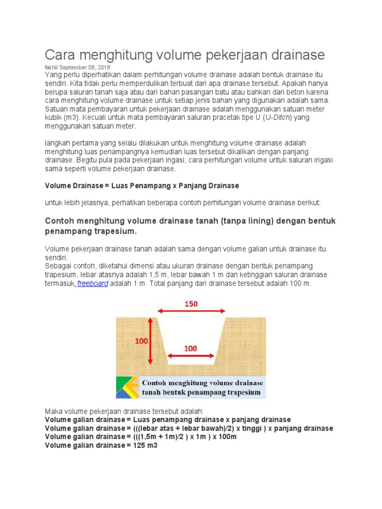Cara Menghitung Volume Pekerjaan Drainase 1 | PDF