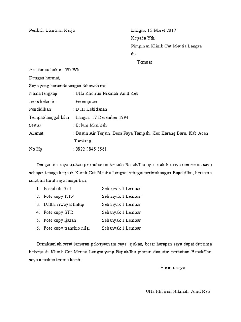 Surat Kerja Cut Mutia Ulfa | PDF | Kesehatan Holistik