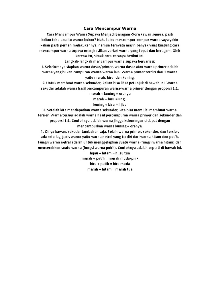 Cara Mencampur Warna | PDF Cara Mencampur Warna | PDF