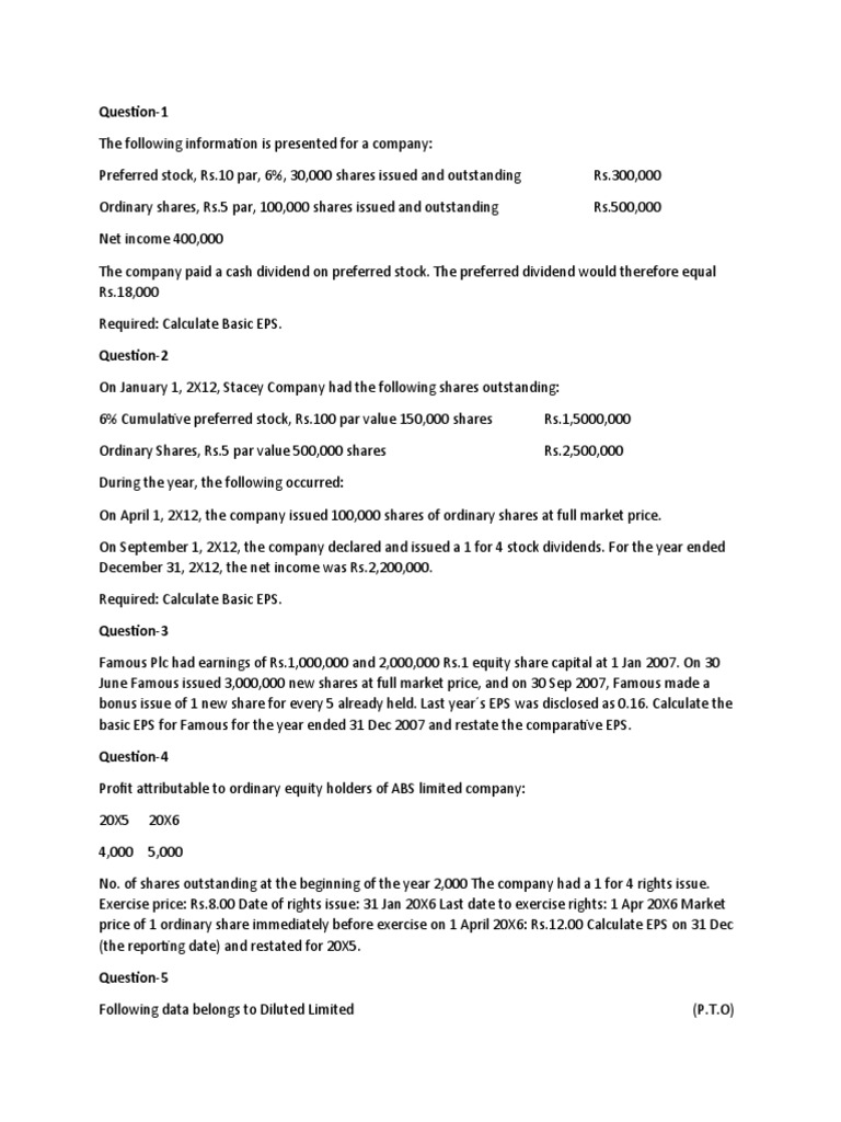 IAS-33 Question | PDF | Preferred Stock | Dividend