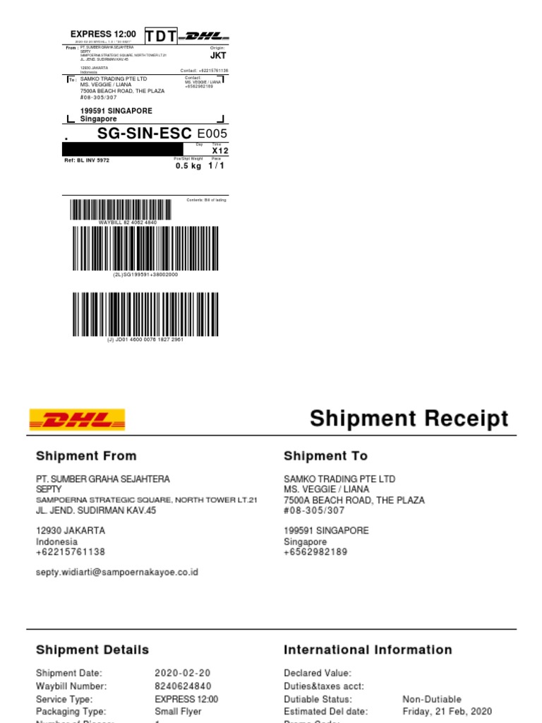 Awb DHL Samko 200220 | PDF | Business Documents | Trade