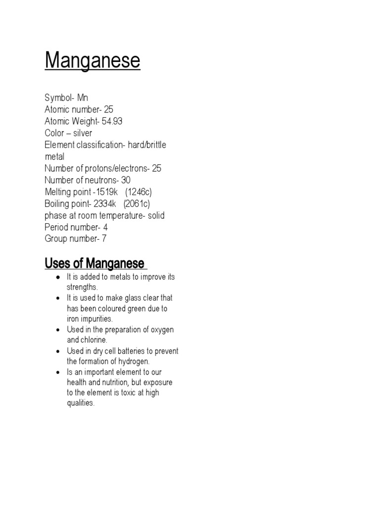 Manganese: Properties, Uses, and Hazards | PDF | Technology & Engineering