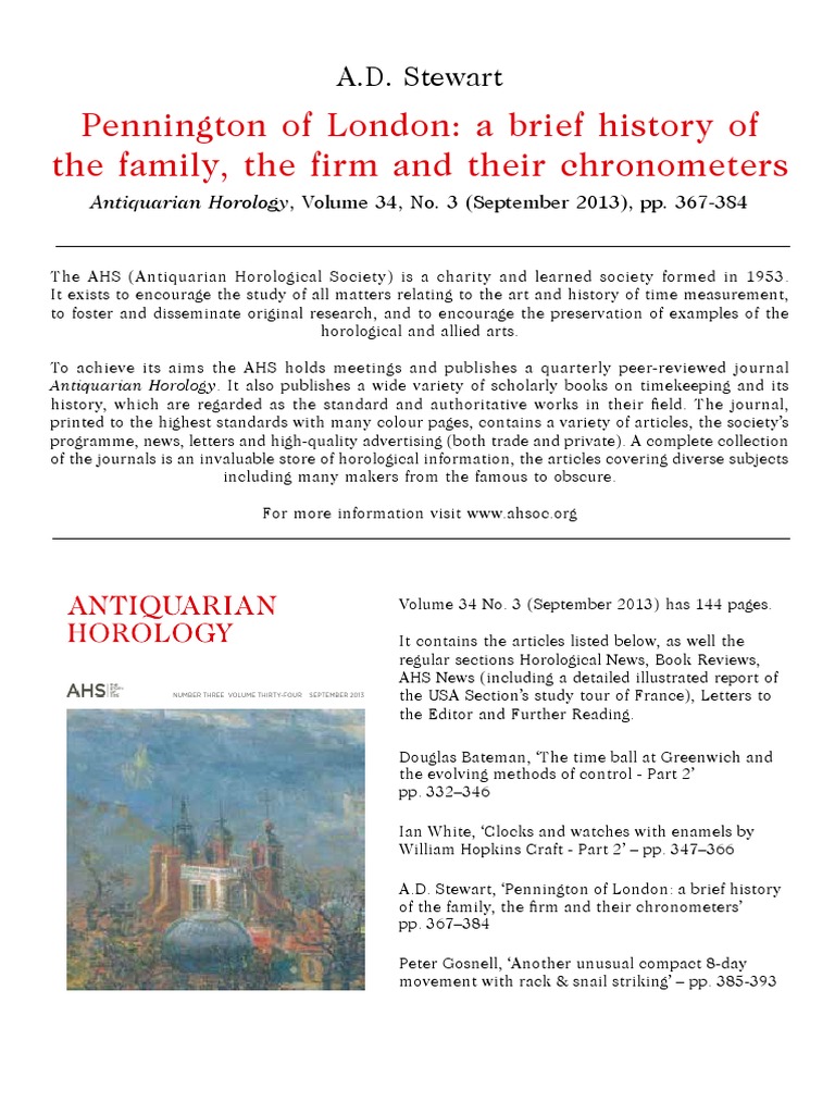 A. D. Stewart. Pennington of London... A PDF | PDF | Clock | Horology