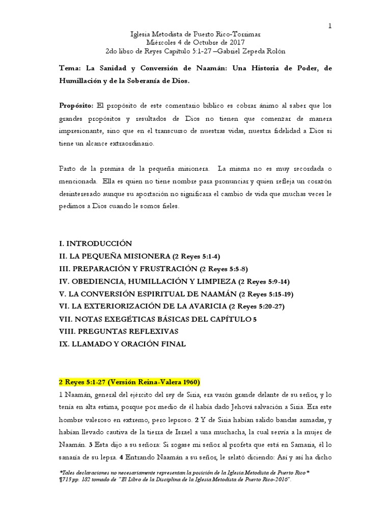 2 REYES 5 1-27 La Sanidad y Conversion D PDF | PDF | Profeta | Libros ...