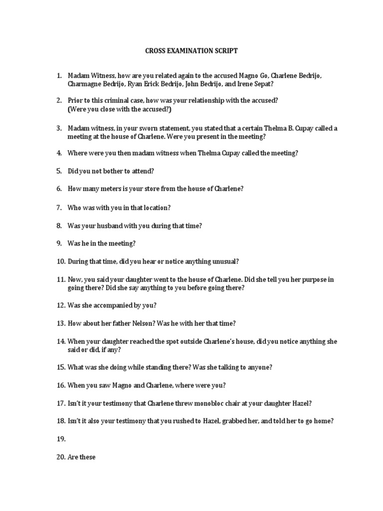Cross Exam Script | PDF