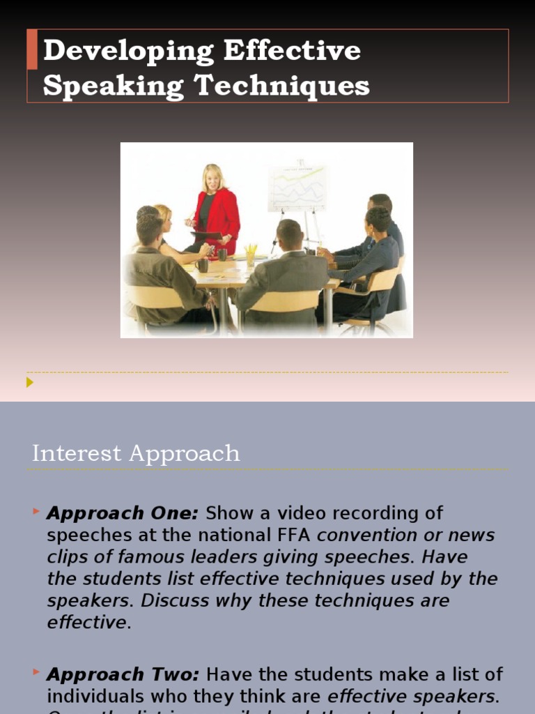 Effective Public Speaking Techniques | PDF | Speech | Public Speaking
