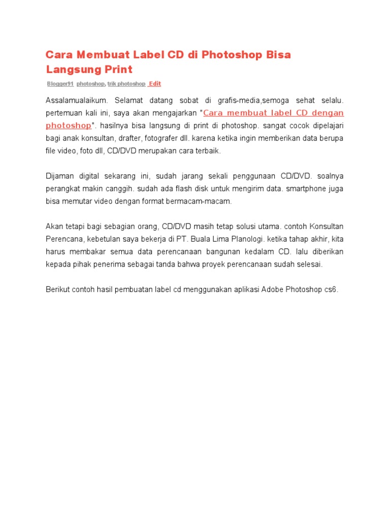 Cara Membuat Label CD Di Photoshop Bisa Langsung Print | PDF